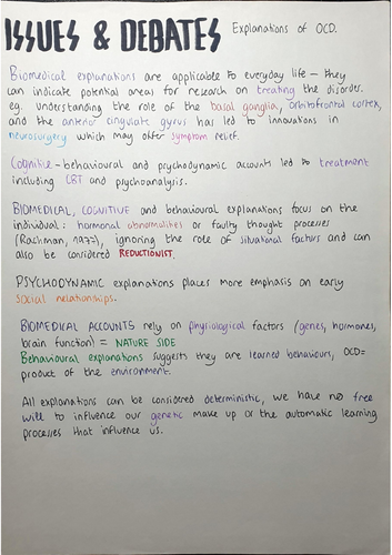 OCD Handwritten notes - Abnormal/Clinical Psychology - A Level ...