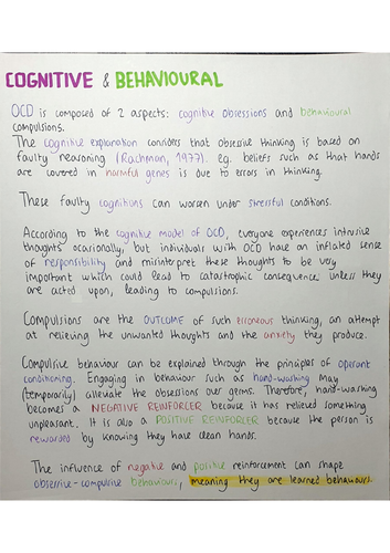 OCD Handwritten notes - Abnormal/Clinical Psychology - A Level ...