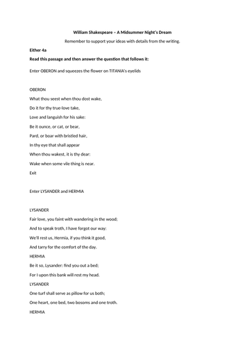 Hermia extract practice Midsummer Act 2 Scene 2 | Teaching Resources