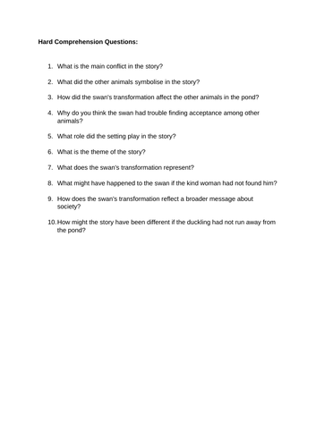 The Ugly Duckling Comprehension | Teaching Resources