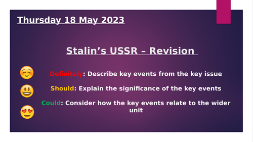 Russia Stalin's USSR Revision Summary KI3 AQA 1A | Teaching Resources