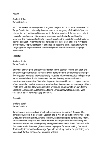 Y11 Report Comment Bank | Teaching Resources