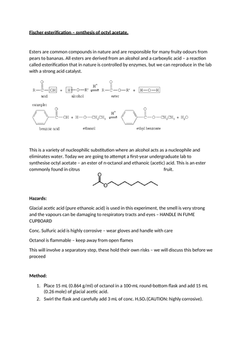 Fischer Esterification practical | Teaching Resources