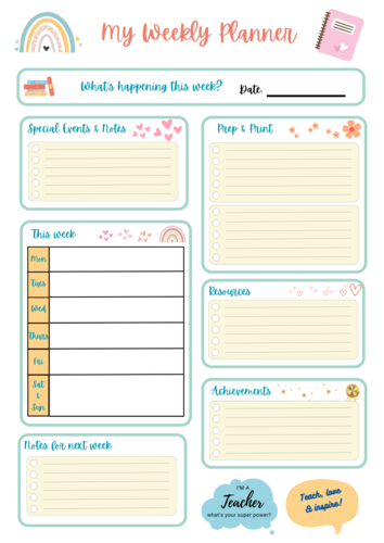 Teacher Weekly & Daily Planner - Rainbow Theme | Teaching Resources