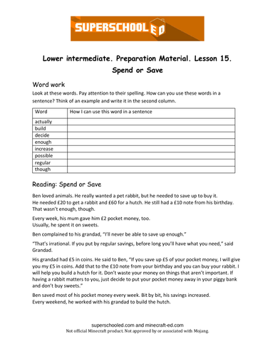 Spend or save bundle PPT lesson 7-9 years with Homework & Preview ...