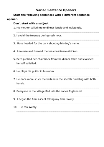 Varied Sentence Openers | Teaching Resources