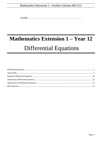 Mathematics Extension 1 Booklets (Year 12 - HSC) | Teaching Resources