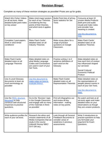 A-Level. Eduqas Media Studies - Revision Bingo | Teaching Resources