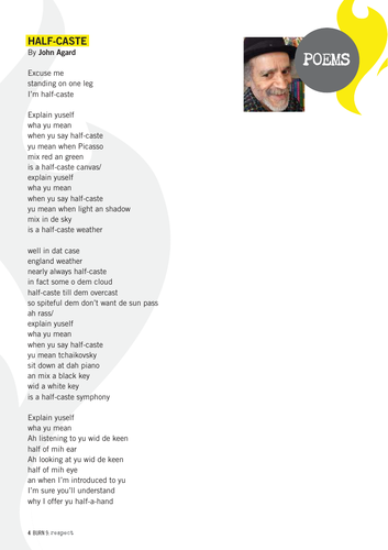 Half Caste John Agard Poetry Lesson comparing analysing planning skill ...
