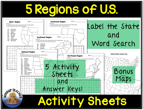 Regions of the United States Word Search Activity Sheets | Teaching ...