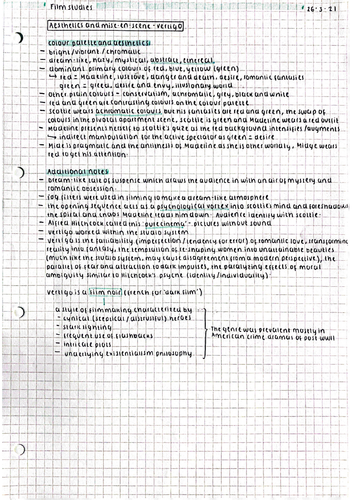 A-LEVEL FILM STUDIES | Vertigo revision notes | Teaching Resources