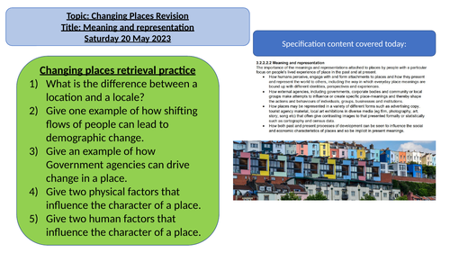A-Level Geography Changing places final revision | Teaching Resources