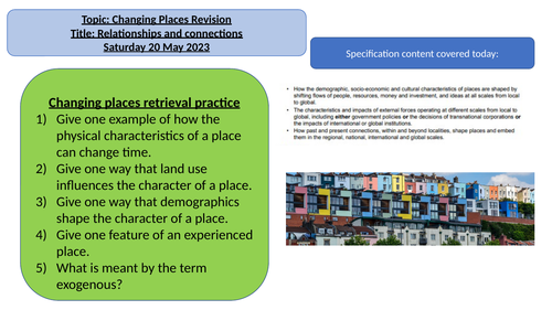A-Level Geography Changing places final revision | Teaching Resources