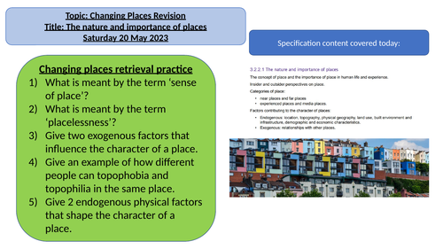 A-Level Geography Changing places final revision | Teaching Resources