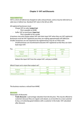 AAT L2 Bookkeeping Transactions Ch. 3, 4 & 5 Notes | Teaching Resources