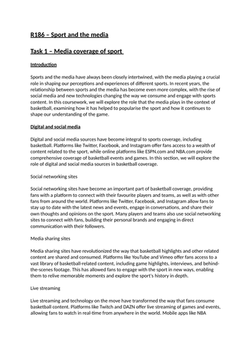 Sport Studies - R186 - Sport and the media - Coursework Examples | Teaching Resources