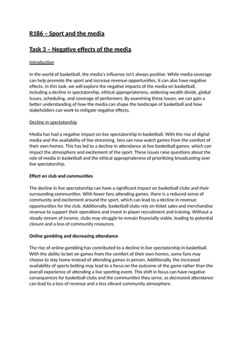 Sport Studies - R186 - Sport and the media - Coursework Examples ...