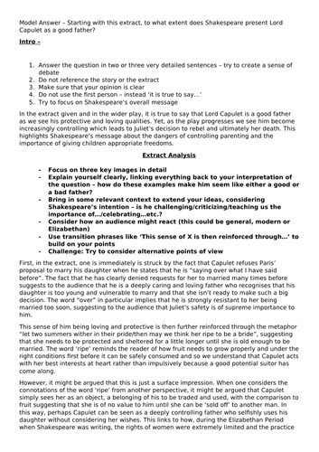 Romeo and Juliet Model Essays - Lord Capulet | Teaching Resources