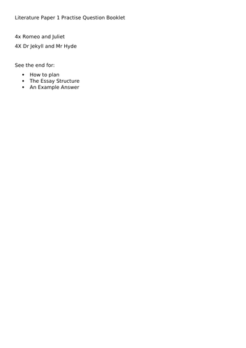 AQA Literature Paper 1 Exam Preparation Booklet | Teaching Resources