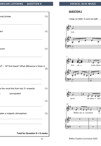 EDEXCEL GCSE Music - Unfamiliar Listening QUESTION 8 | Teaching Resources