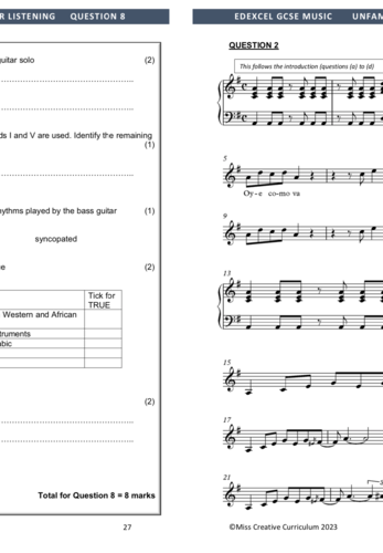 EDEXCEL GCSE Music - Unfamiliar Listening QUESTION 8 | Teaching Resources