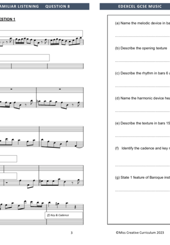 EDEXCEL GCSE Music - Unfamiliar Listening QUESTION 8 | Teaching Resources