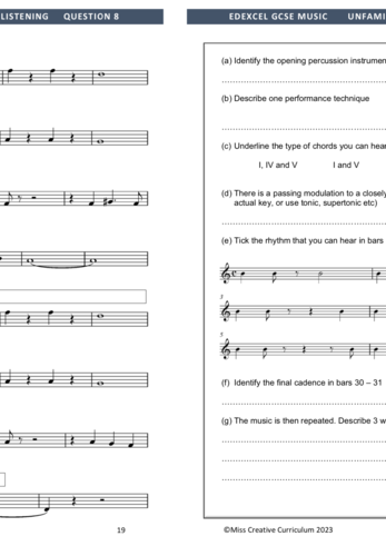EDEXCEL GCSE Music - Unfamiliar Listening QUESTION 8 | Teaching Resources