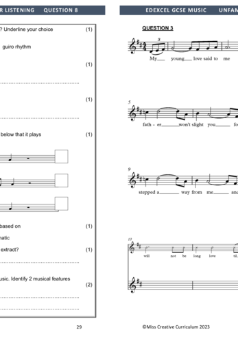 EDEXCEL GCSE Music - Unfamiliar Listening QUESTION 8 | Teaching Resources