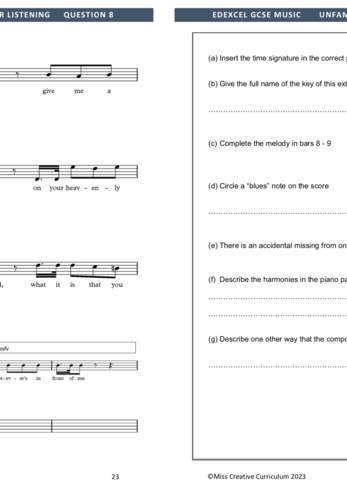 EDEXCEL GCSE Music - Unfamiliar Listening QUESTION 8 | Teaching Resources
