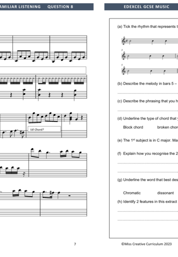 EDEXCEL GCSE Music - Unfamiliar Listening QUESTION 8 | Teaching Resources