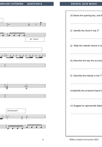 EDEXCEL GCSE Music - Unfamiliar Listening QUESTION 8 | Teaching Resources