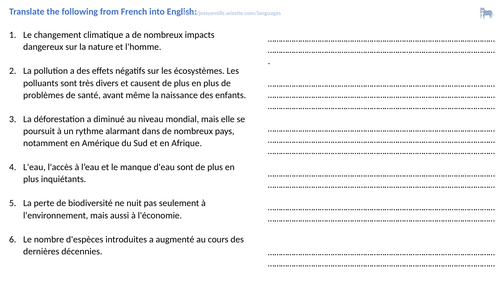 French Translations - Environment | Teaching Resources