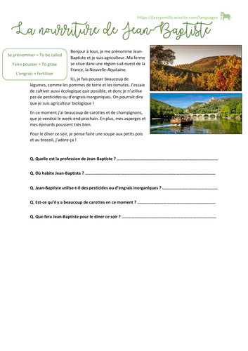 French Reading Comprehension - Food | Teaching Resources