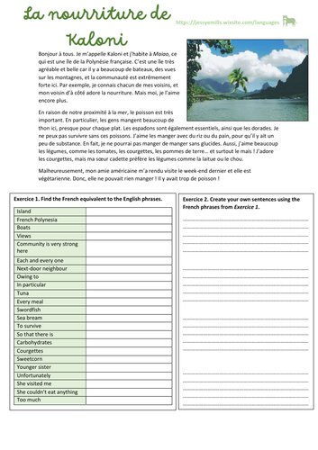 French Reading Comprehension - Food | Teaching Resources