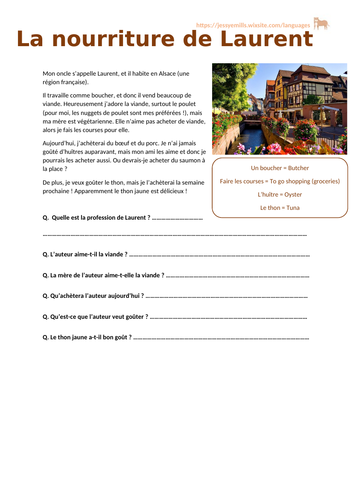 French Reading Comprehension - Food | Teaching Resources