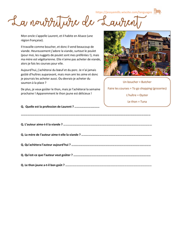 French Reading Comprehension - Food | Teaching Resources