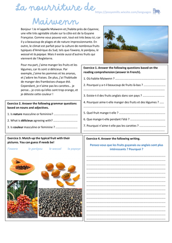French Reading Comprehension - Food | Teaching Resources