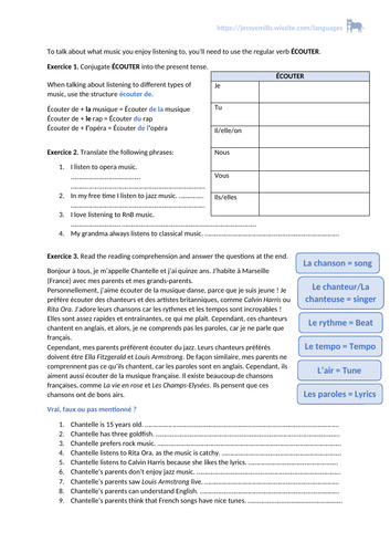 French Reading Comprehension - Écouter | Teaching Resources