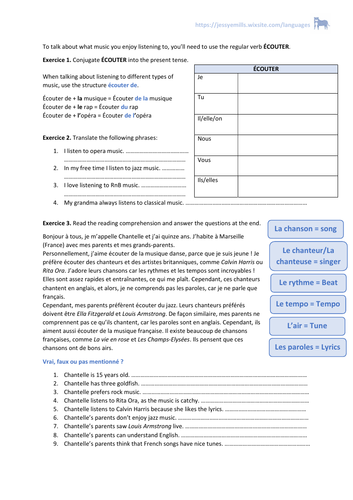 French Reading Comprehension - Écouter | Teaching Resources