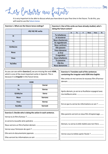 French Worksheet - Free Time/Future | Teaching Resources