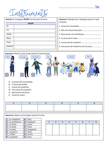French Worksheet - Instruments | Teaching Resources
