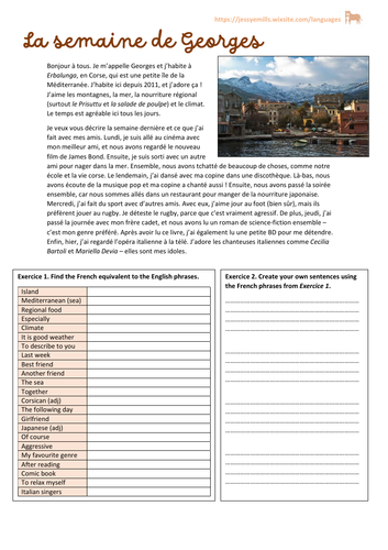 French Reading Comprehension - Free Time | Teaching Resources