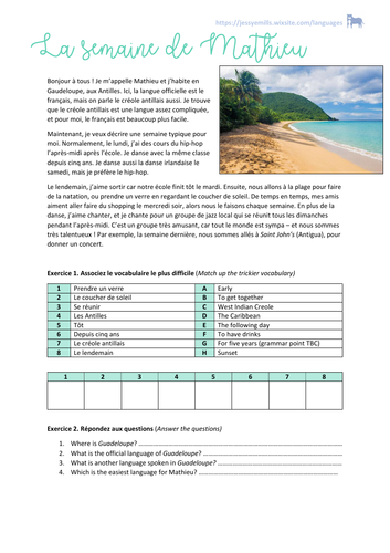 French Reading Comprehension - Free Time | Teaching Resources