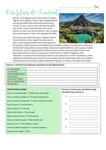 French Reading Comprehension - Films | Teaching Resources