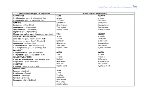 French Grammar - Present Subjunctive | Teaching Resources