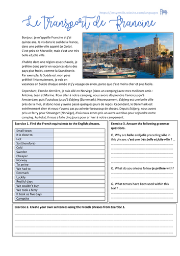 French Reading Comprehension - Holidays | Teaching Resources