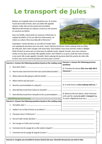 French Reading Comprehension - Holidays | Teaching Resources