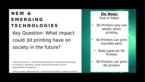 D&T New & Emerging technology- 3D printing suitable for KS3/4 ...
