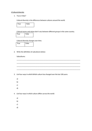 GCSE Sociology: cultural diversity retrieval revision | Teaching Resources