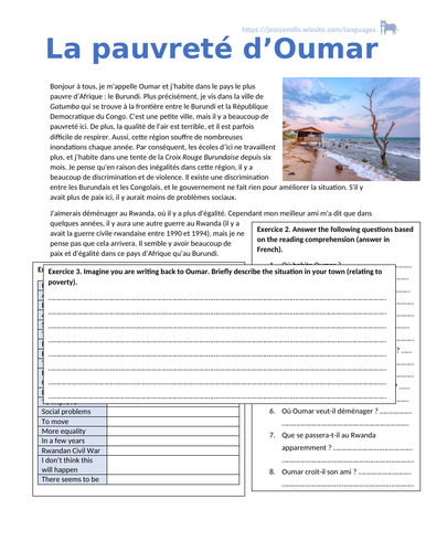 French Reading Comprehension - Poverty | Teaching Resources